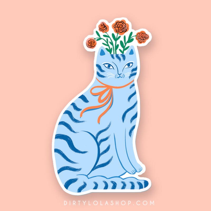 CAT FLORAL VASE - STICKER – DIRTY LOLA